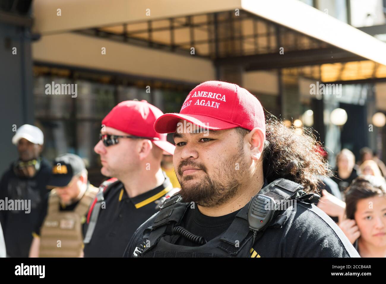 Seattle, USA - May 1st, 2018: Pro-Trump Rally late in the day in ...