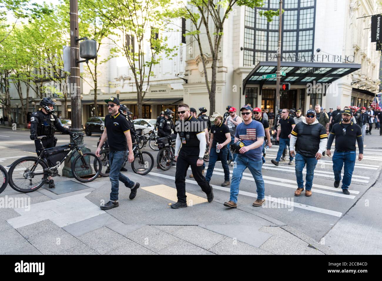 Seattle, USA - May 1st, 2018: A Proud Boy Pro-Trump Rally late in the ...