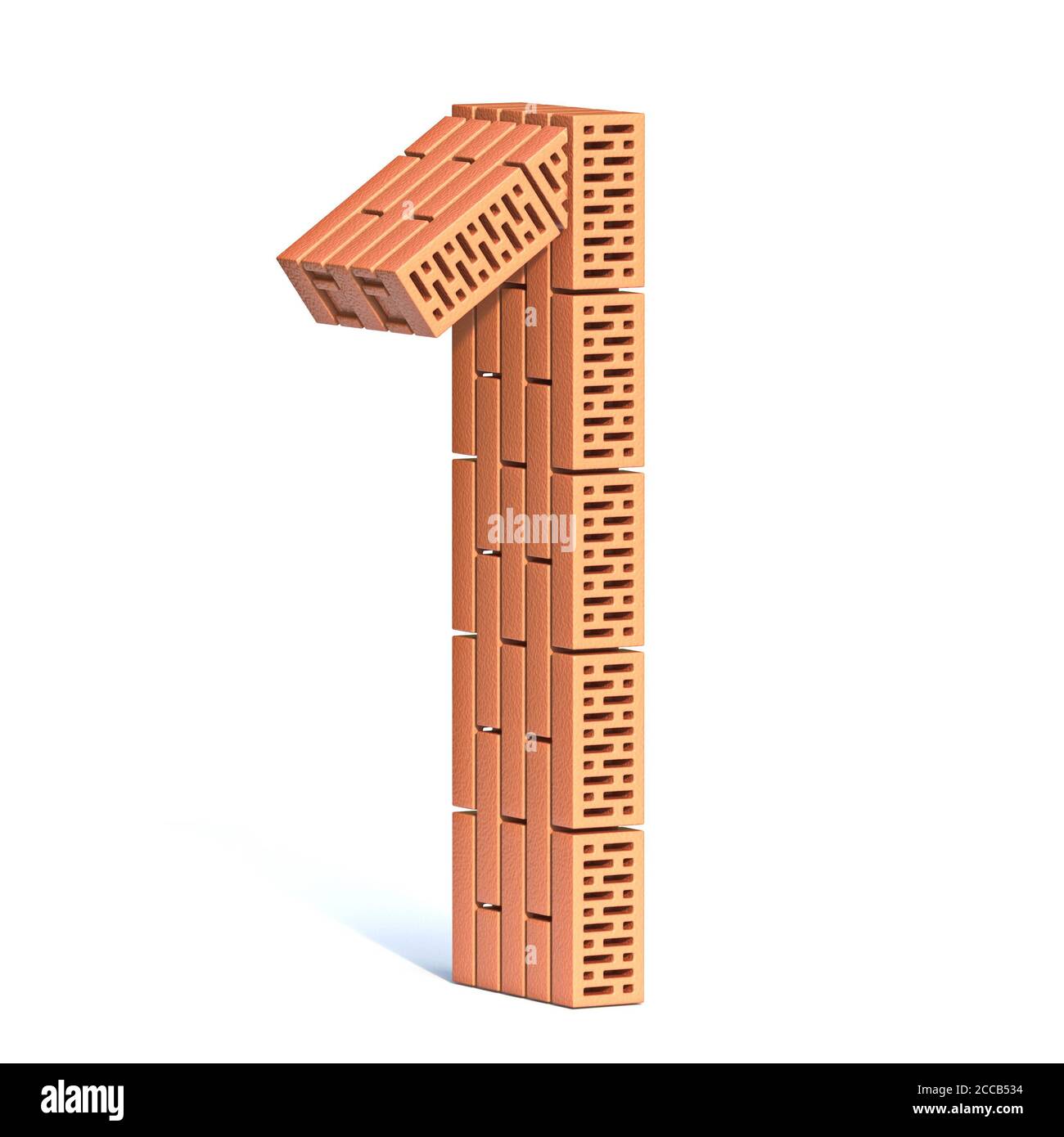 Brick wall font Number 1 ONE 3D render illustration isolated on white ...