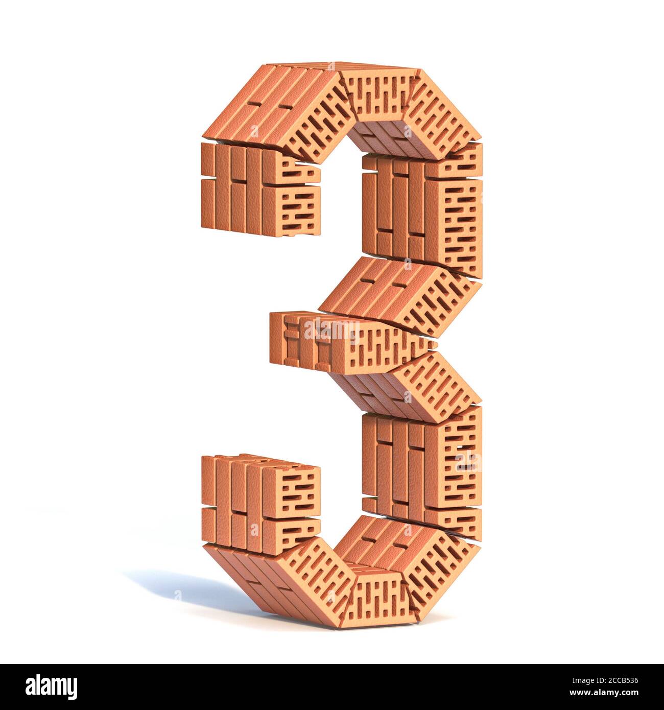 Brick wall font Number 3 THREE 3D render illustration isolated on white ...