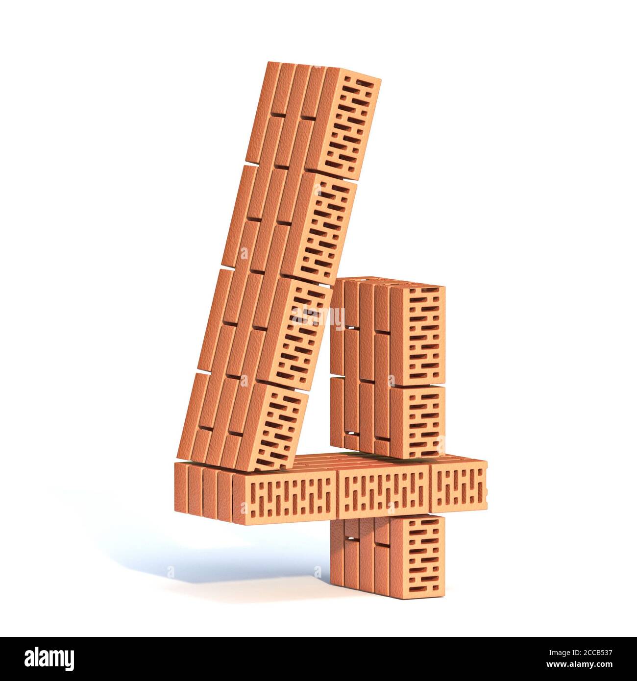 Brick wall font Number 4 FOUR 3D render illustration isolated on white ...