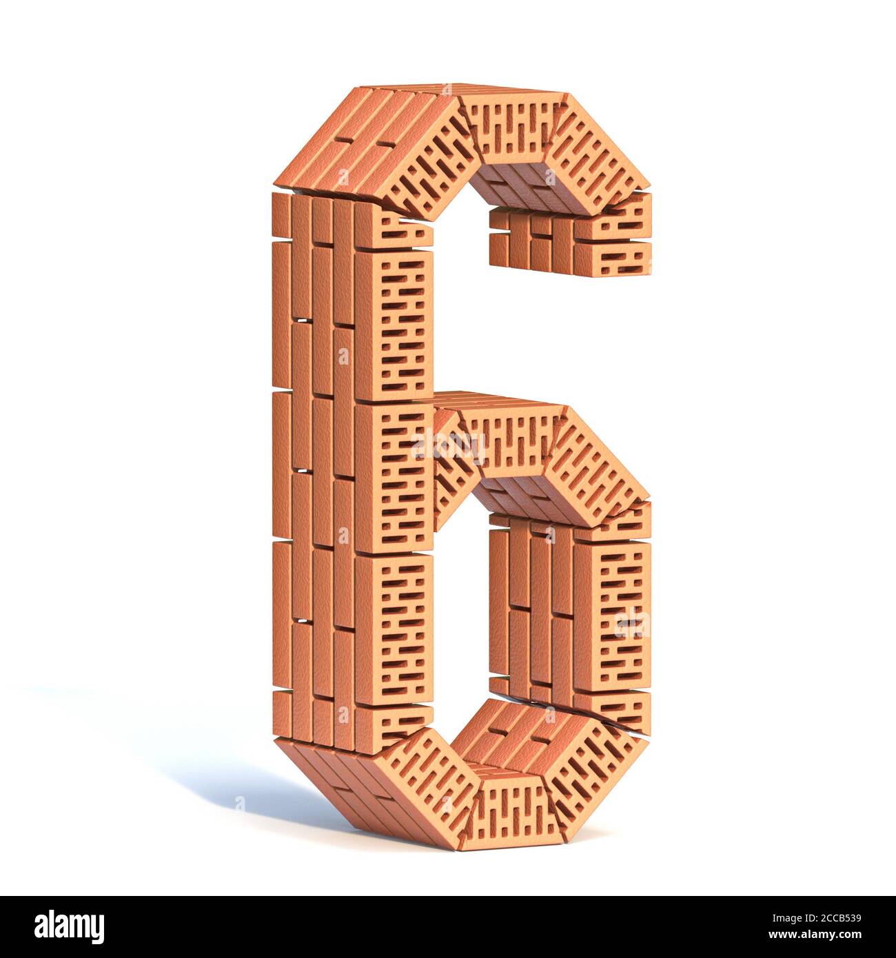 Brick wall font Number 6 SIX 3D render illustration isolated on white ...