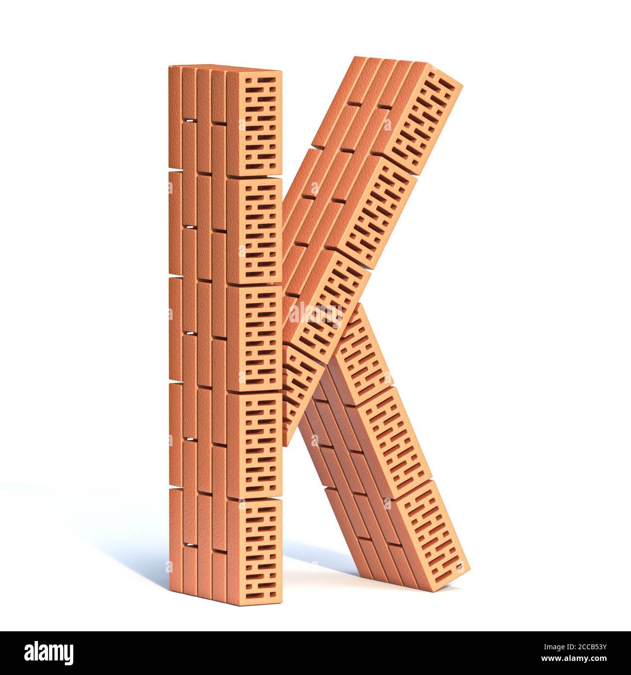Brick wall font Letter K 3D render illustration isolated on white ...