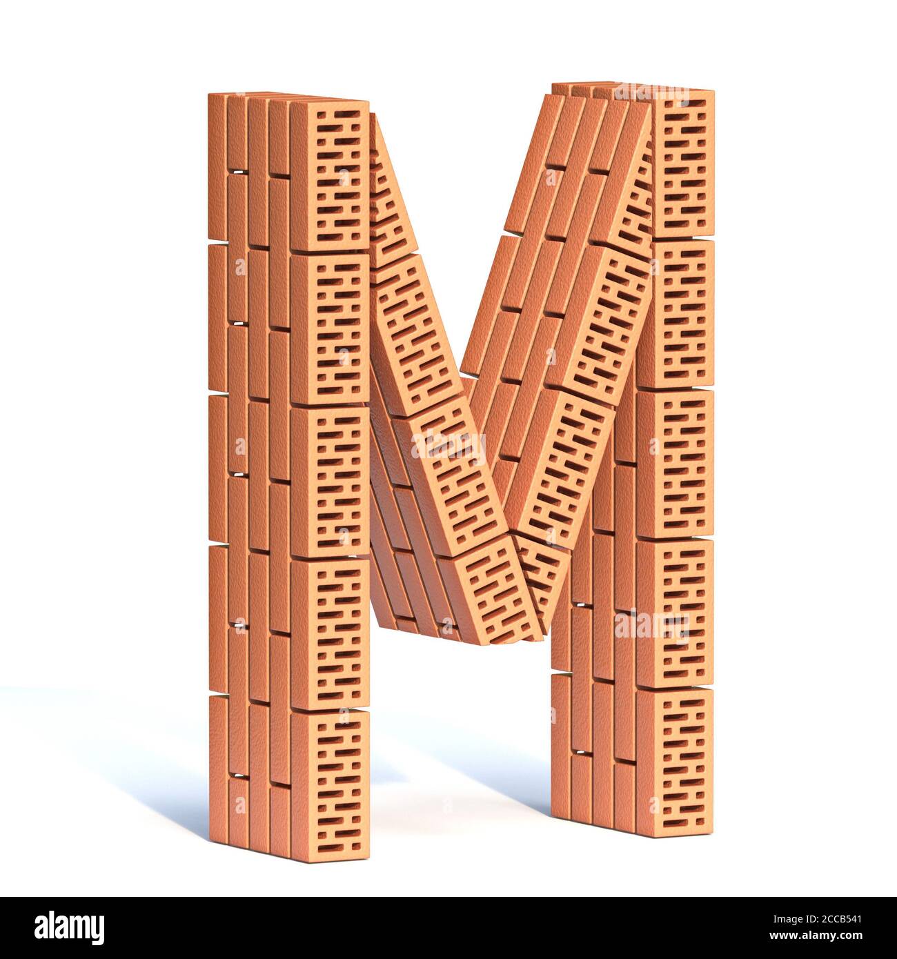 Brick wall font Letter M 3D render illustration isolated on white ...