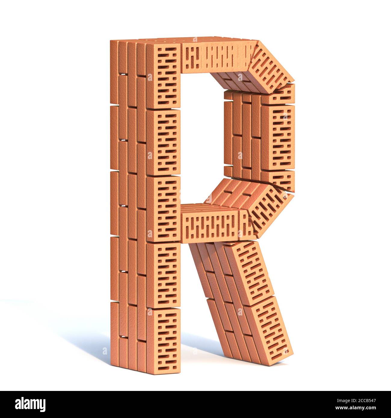 Brick wall font Letter R 3D render illustration isolated on white ...