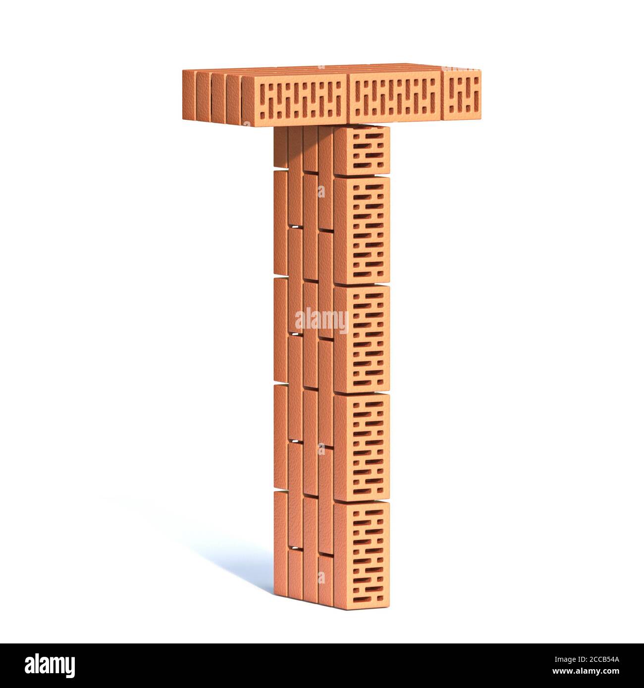 Brick wall font Letter T 3D render illustration isolated on white ...