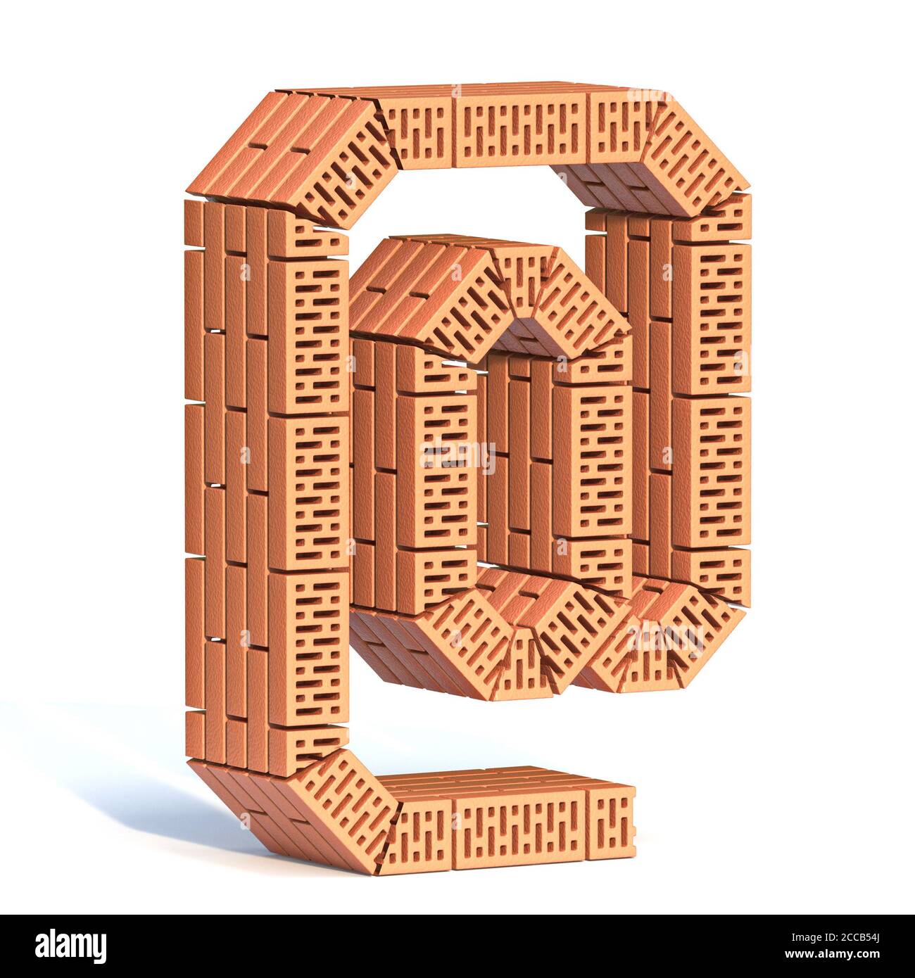 Brick wall font At symbol 3D render illustration isolated on white ...