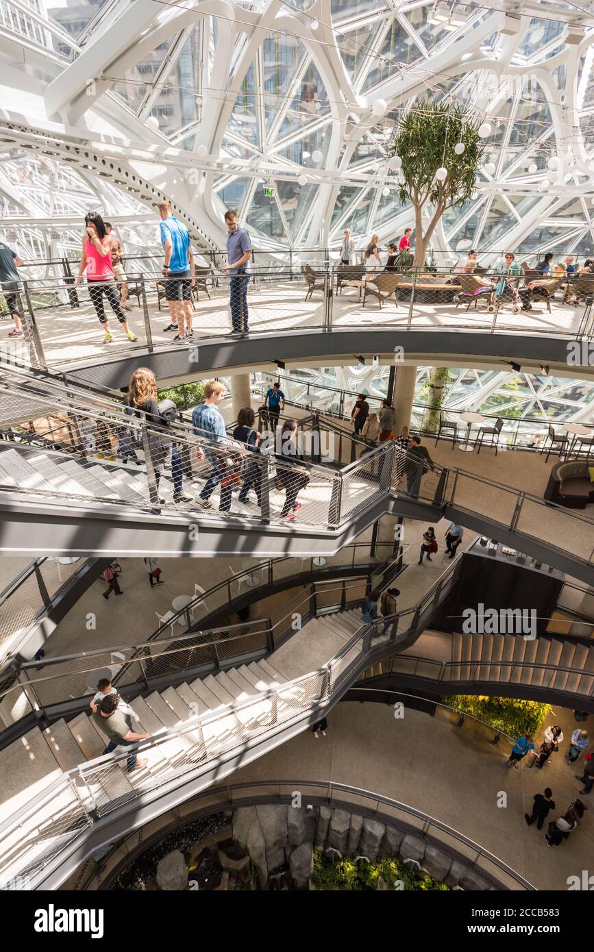 Seattle, USA May 5, 2018: The Amazon Spheres late in the day Stock ...