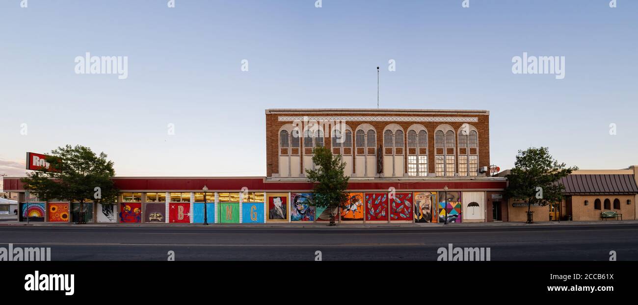 Elko, AUG 9, 2020 - Building with beautiful street art on the road ...