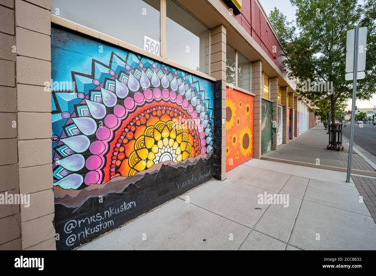 Elko, AUG 9, 2020 - Building with beautiful street art on the road ...