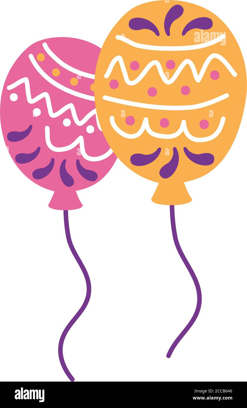 Balloons Helium Floating Flat Style Icon Vector Illustration Design