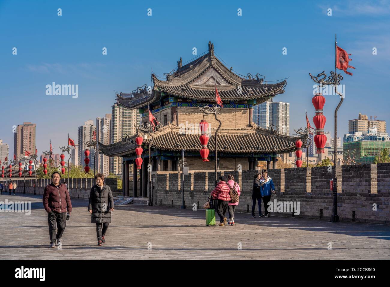 View of the Ancient CIty Wall, an historic tourist destination in Xian ...