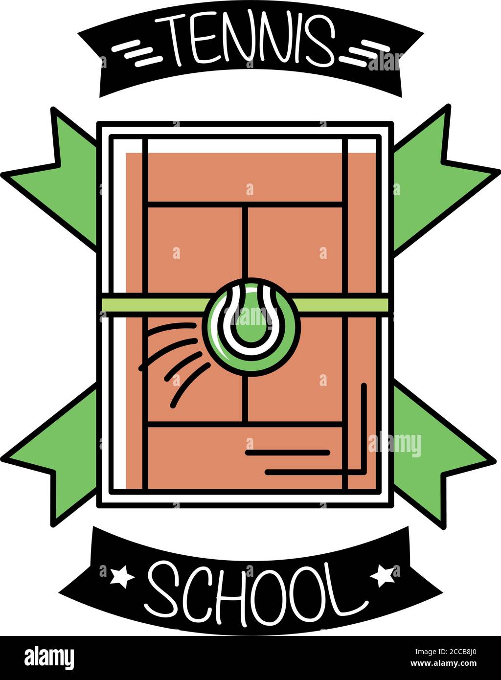 ball tennis sport in court with lettering line and fill style icon ...