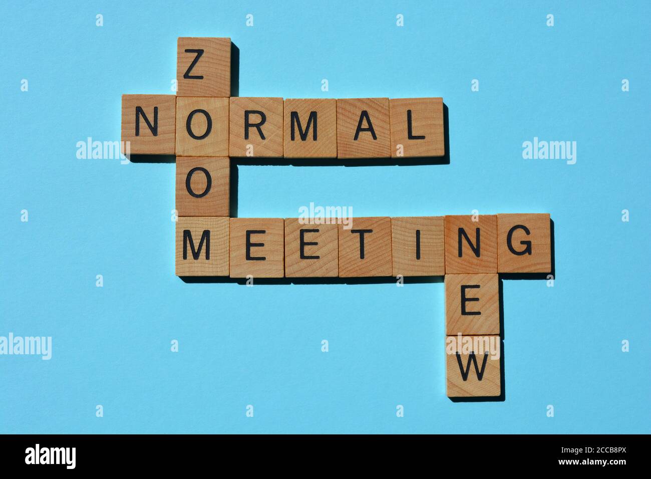 zoom, meeting, new, normal, words in wooden alphabet letters isolated ...