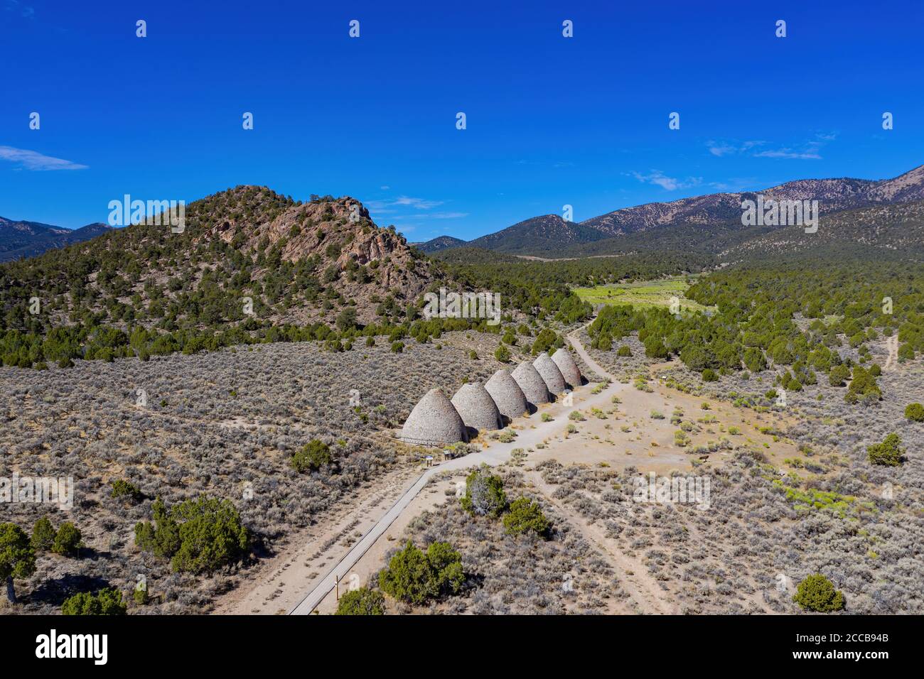 Aerial view of the beautiful Ward Charcoal Ovens State Historic Park at ...