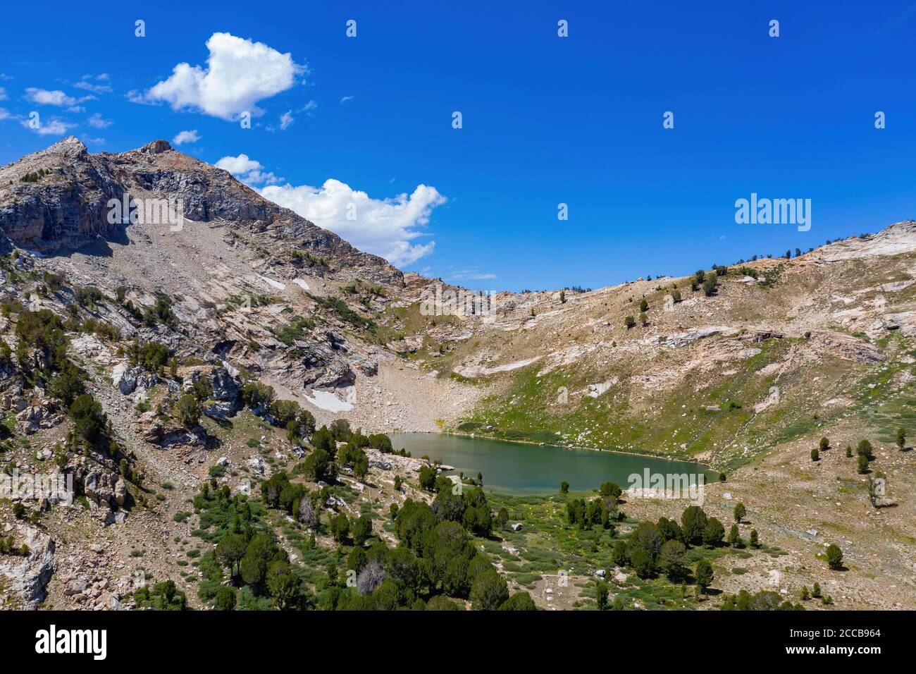 Aerial view of the beautiful Lamoille Lake at Ruby Mountain, Nevada ...