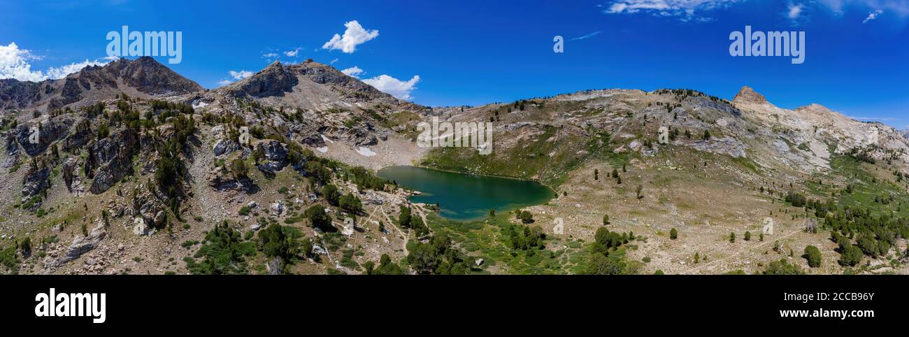 Aerial view of the beautiful Lamoille Lake at Ruby Mountain, Nevada ...