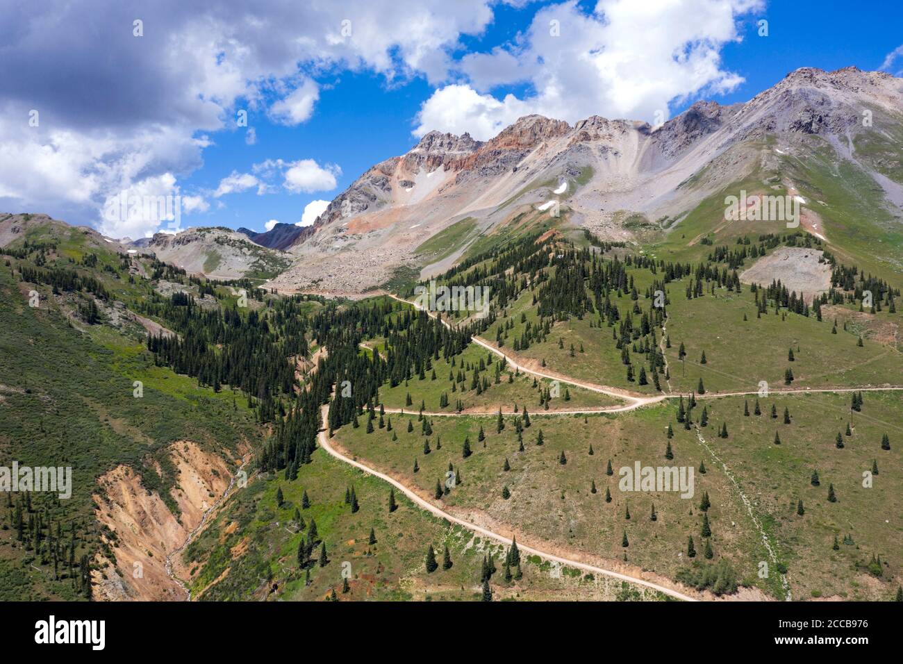 Aerial view of Ophir Pass in the San Juan Mountains of southwest ...
