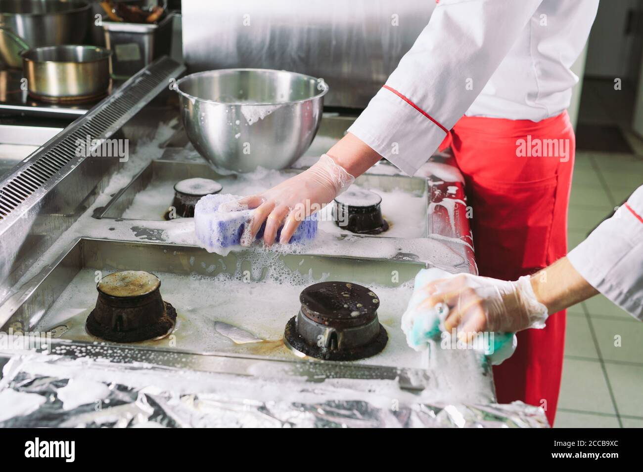 Sanitary day in the restaurant. Repeats wash your workplace. Cooks wash ...