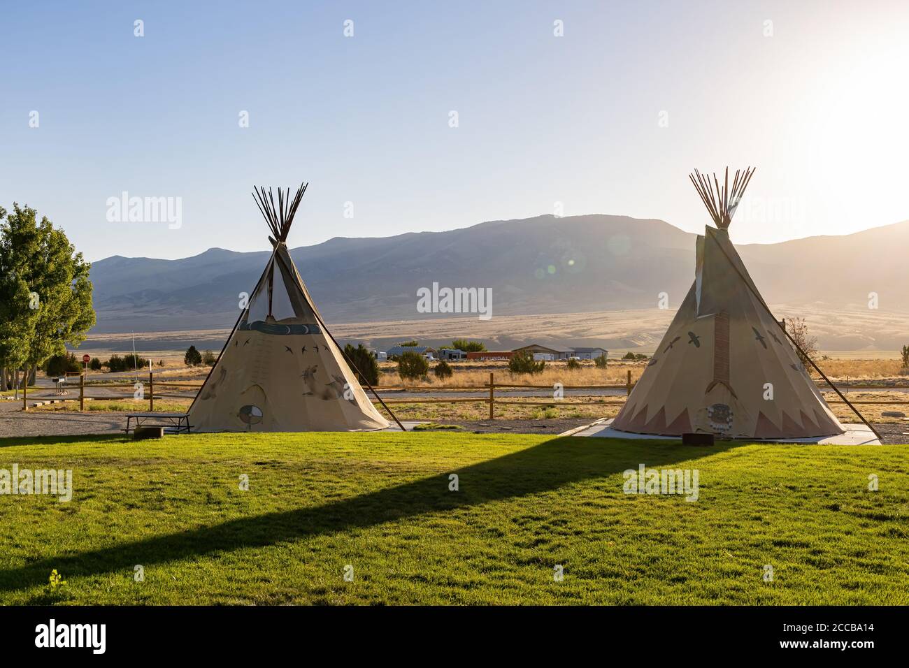 Morning view of the Native American Indian Tents Teepee at Ely, Nevada ...
