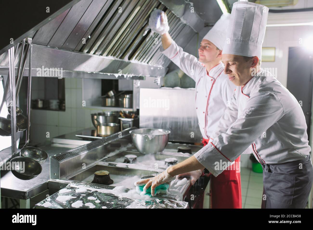 Sanitary day in the restaurant. Repeats wash your workplace. Cooks wash ...