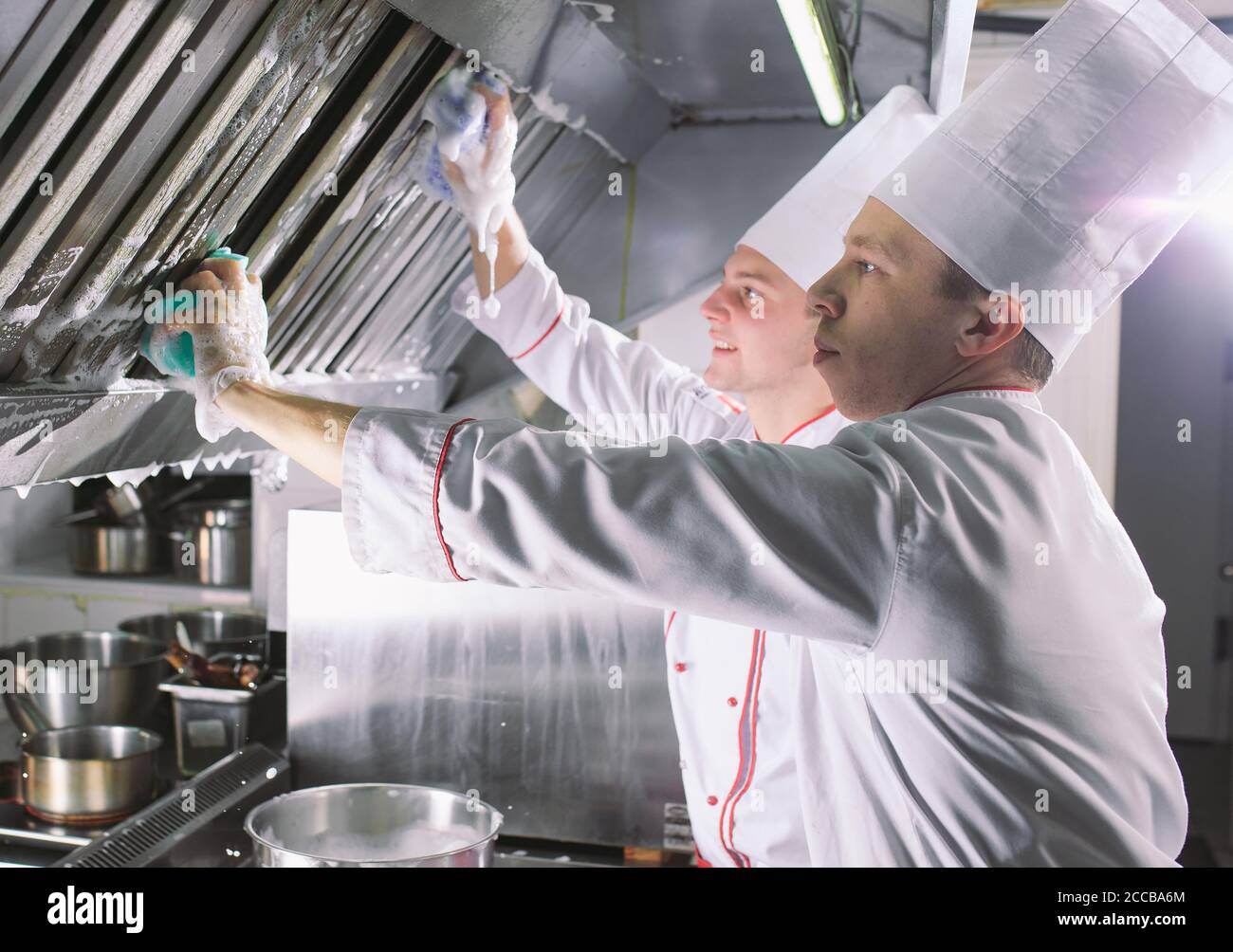 Sanitary day in the restaurant. Repeats wash your workplace. Cooks wash ...