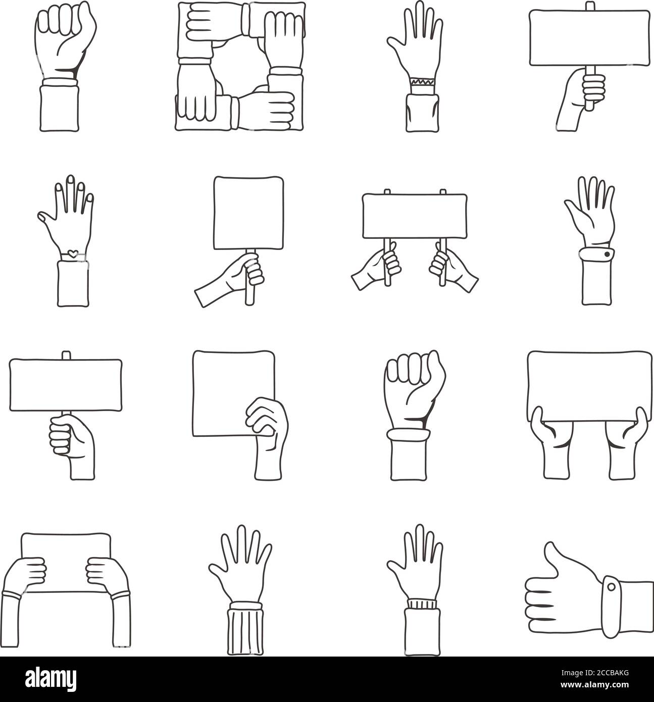 bundle of sixteen hands protest collection set icons vector ...