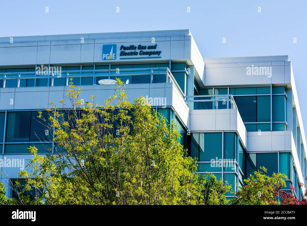 PGE, Pacific Gas and Electric, sign atop company office in San ...