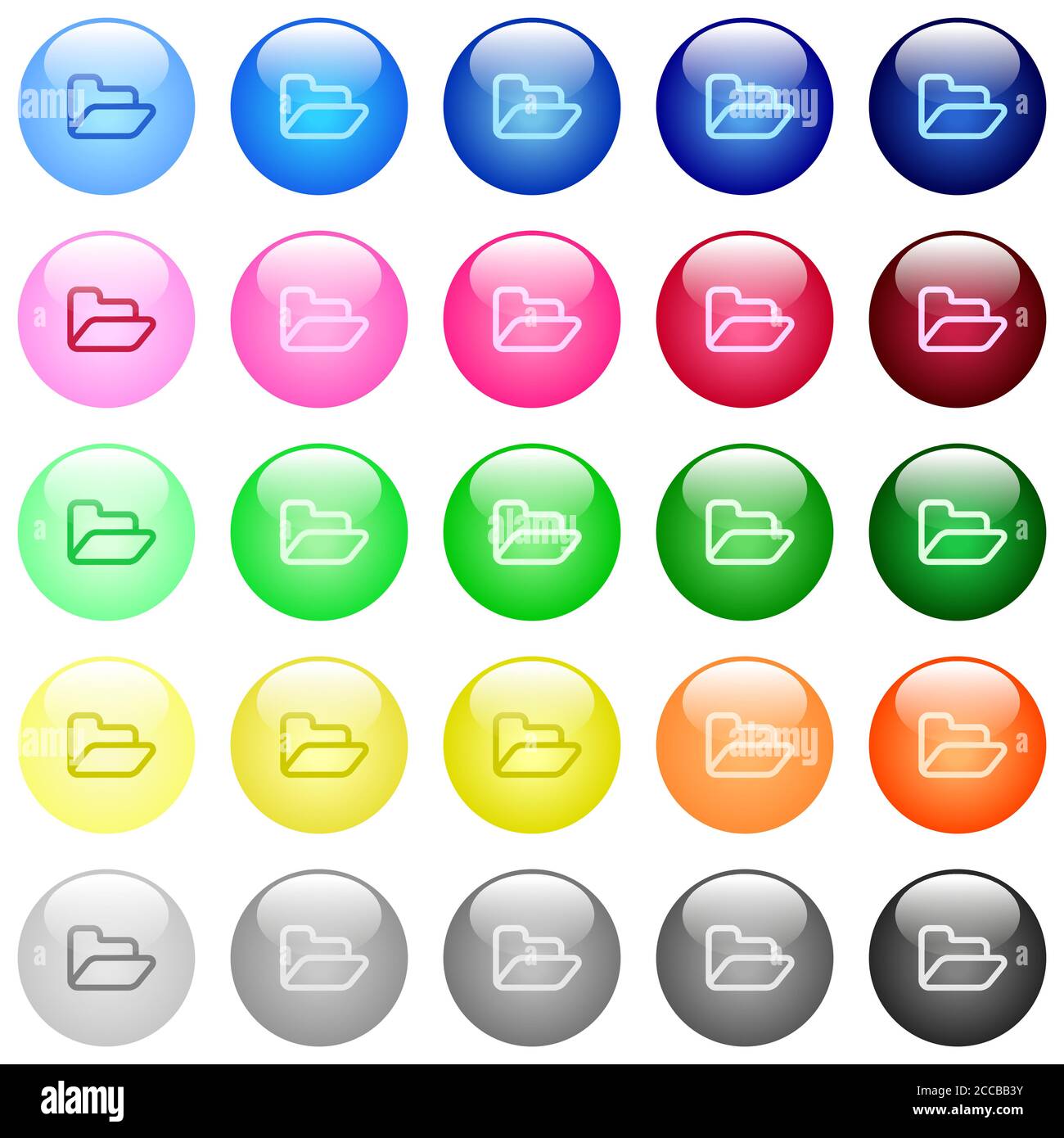 Open folder icons in set of 25 color glossy spherical buttons Stock ...