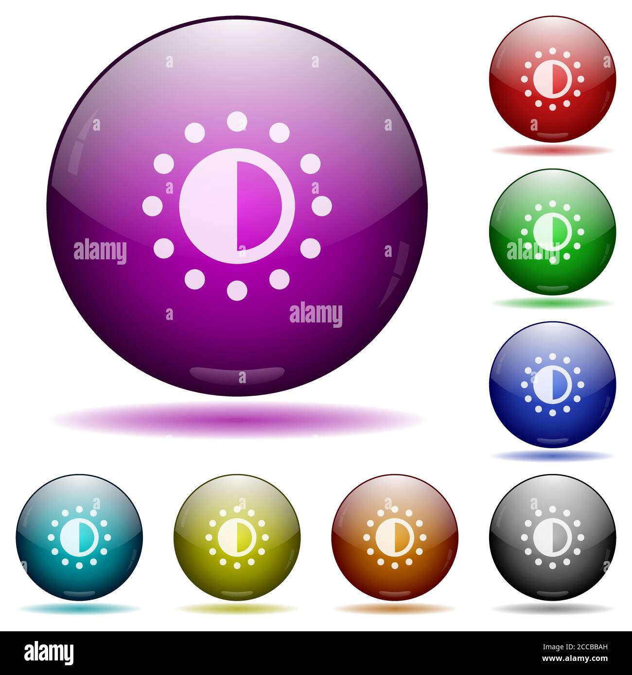 Saturation control icons in color glass sphere buttons with shadows ...