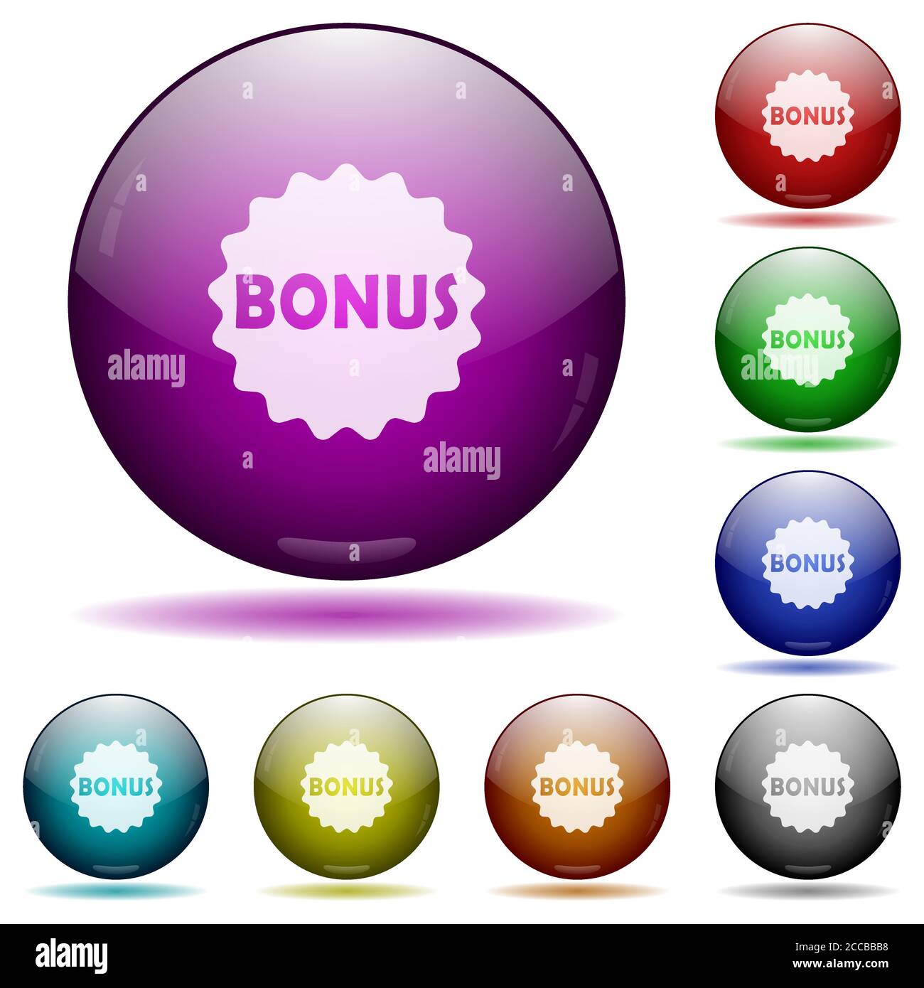 Bonus sticker icons in color glass sphere buttons with shadows Stock ...