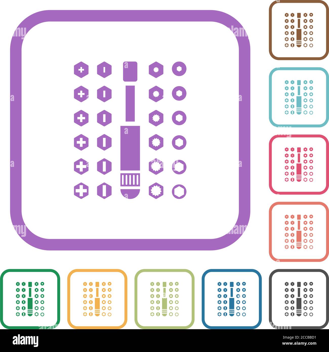 Set of screwdriver bits simple icons in color rounded square frames on white background Stock ...