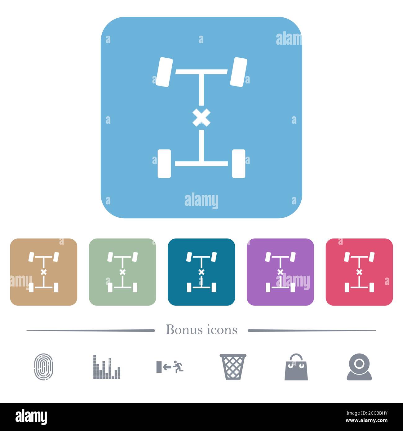 Central differential lock white flat icons on color rounded square ...