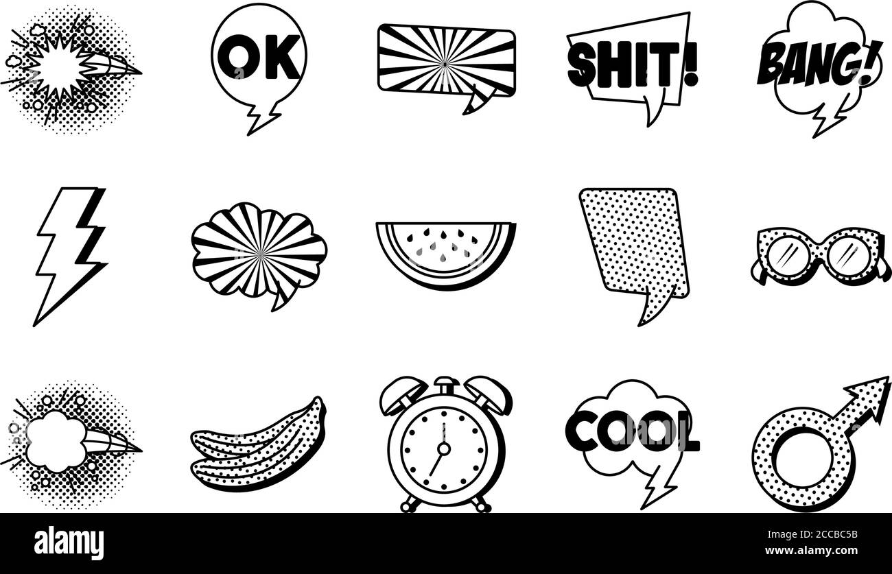 bundle of fifteen pop art set icons vector illustration design Stock ...