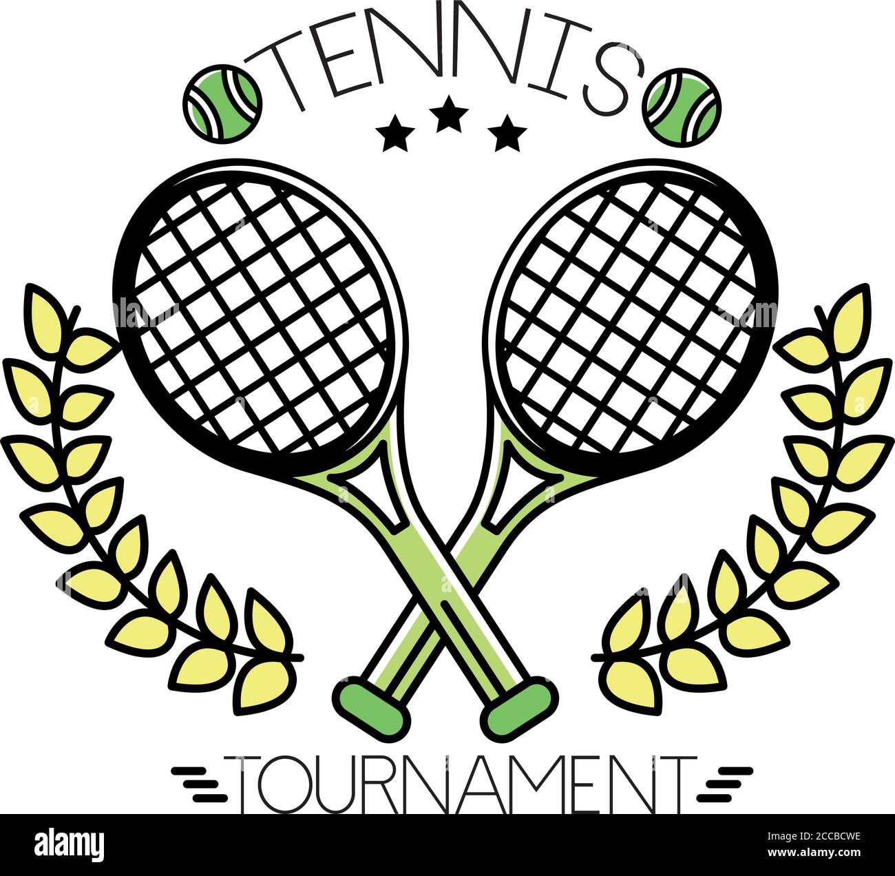 tennis balls and lettering with rackets line and fill style vector ...