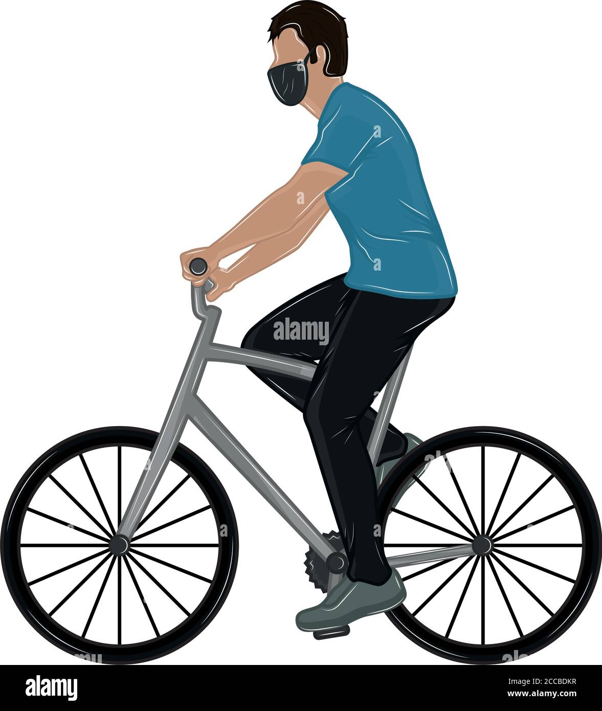 Man riding bicycle wearing mask. Coronavirus prevention - Vector Stock ...