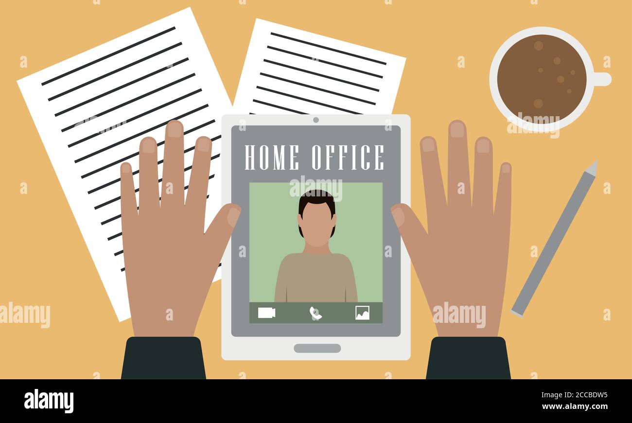 Home office illustration. Virtual business meeting - Vector Stock ...
