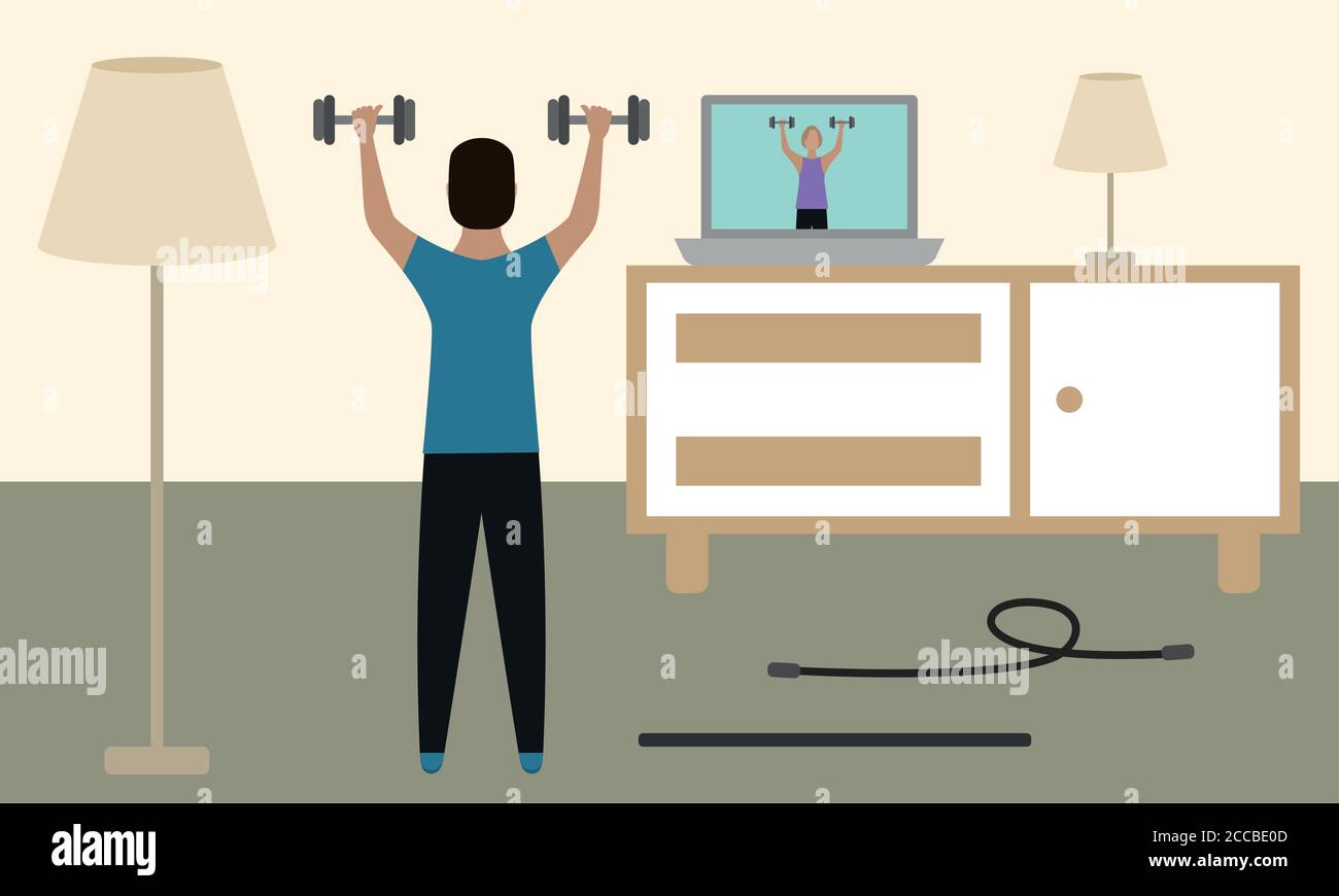Man exercising at home. Healthy lifestyle - Vector Stock Vector Image ...