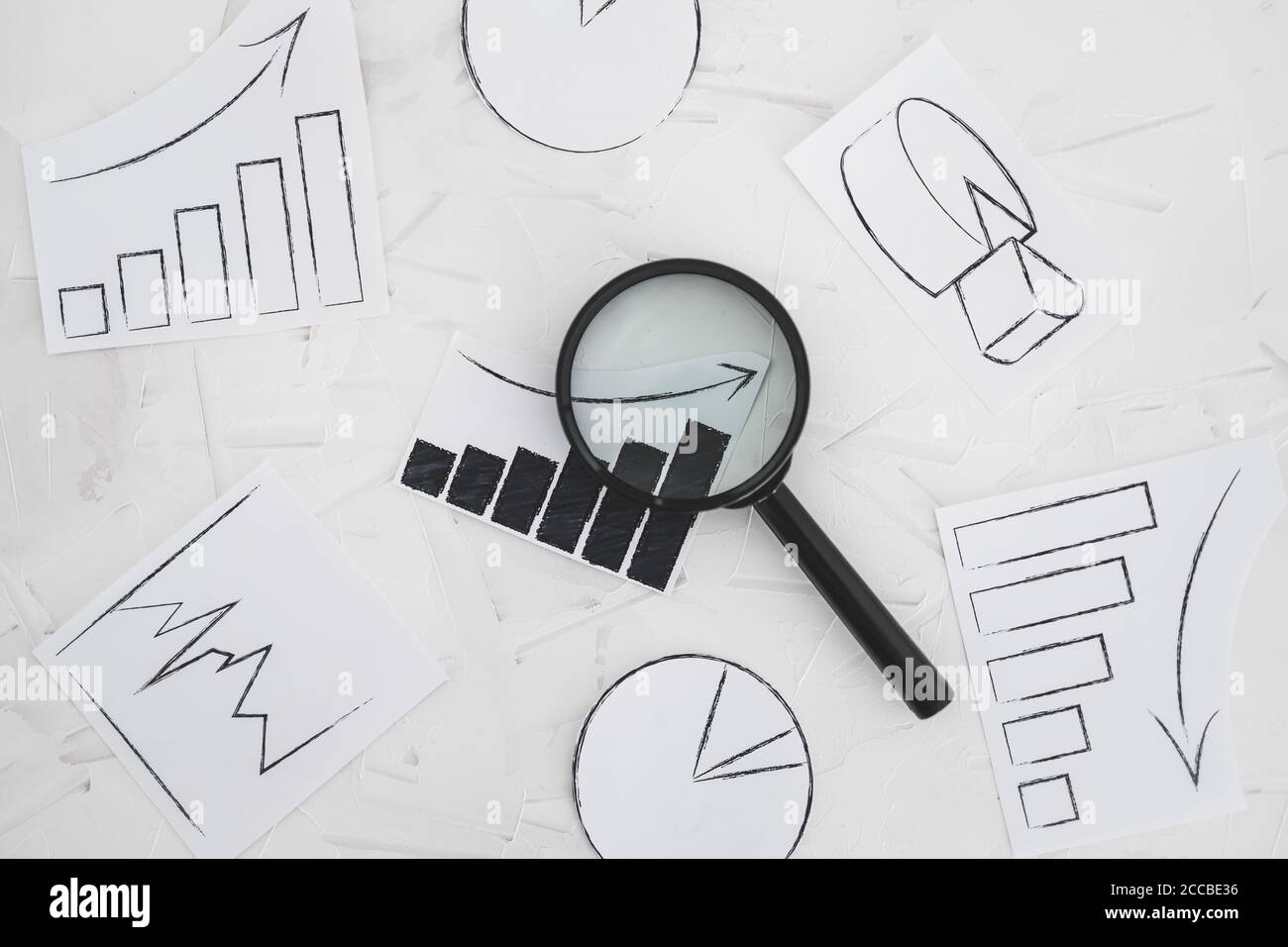 business analysis and statistics concept, desk with mixed graphs and ...