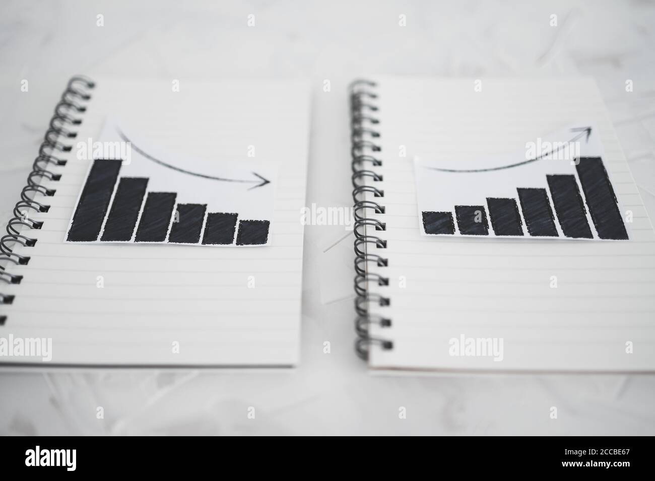 business analysis and statistics concept, positive and negative trends ...