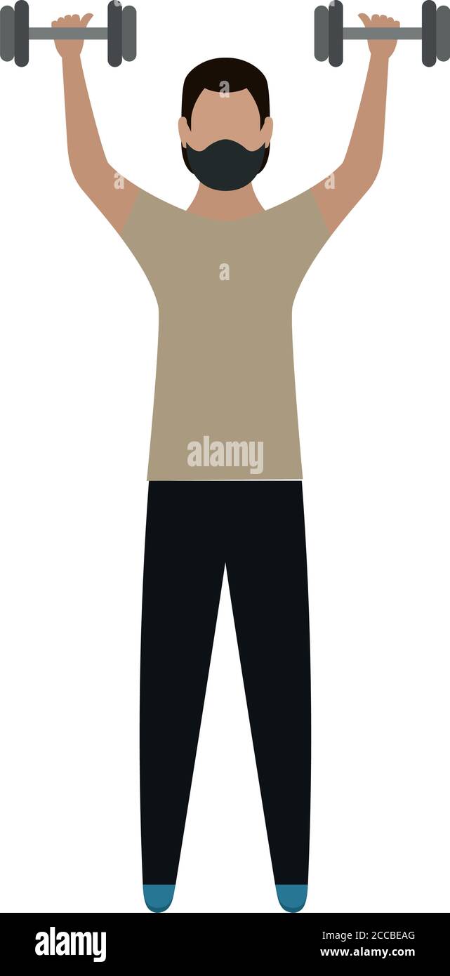 Man lifting weights wearing face mask - Vector illustration Stock ...