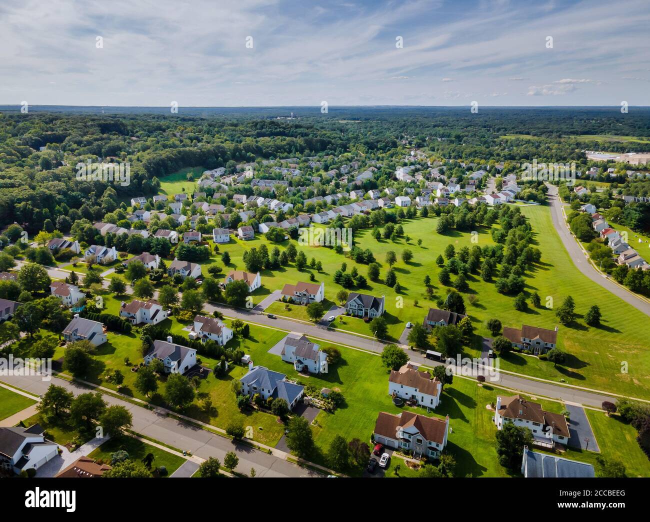 Aerial view of residential quarters at beautiful town urban landscape ...