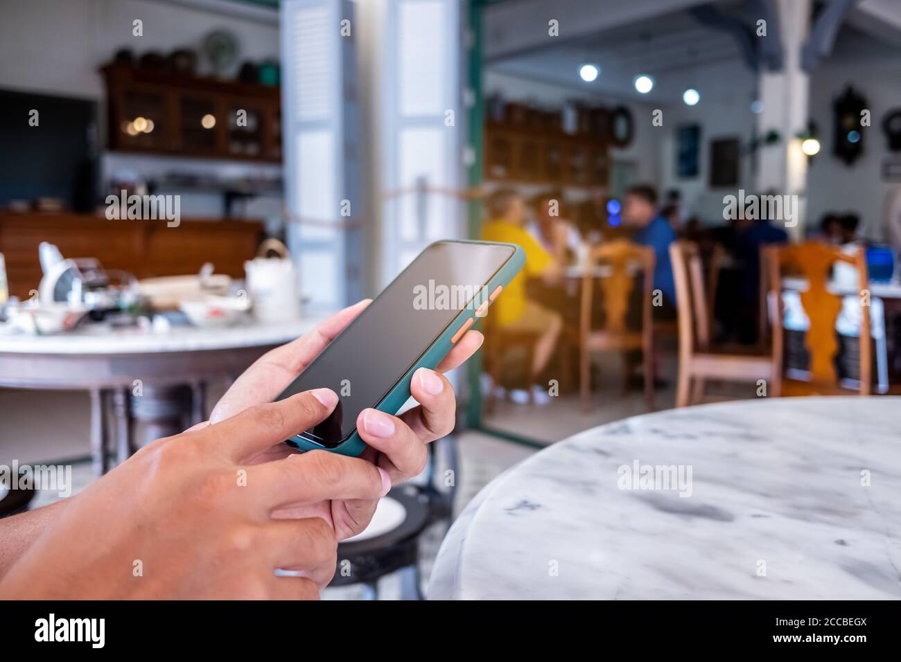 Man hand using smartphone to do work business, social network ...