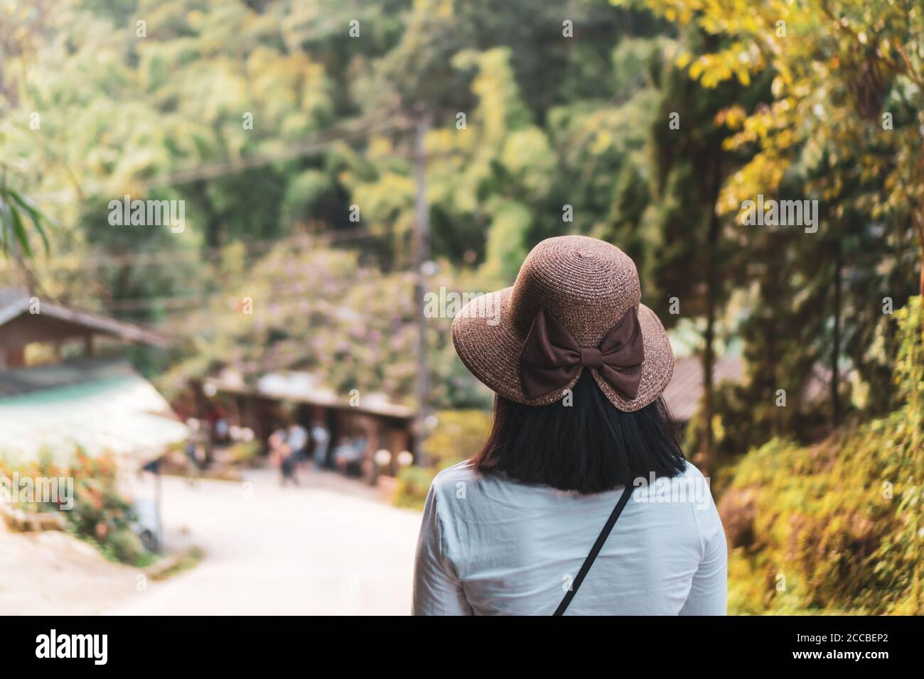 Woman travel around the world with backpack freedom and relax life concept Stock Photo - Alamy