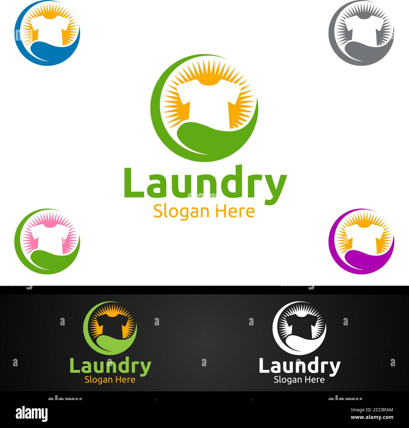 Eco Laundry Dry Cleaners Logo with Clothes, Water and Washing Concept ...