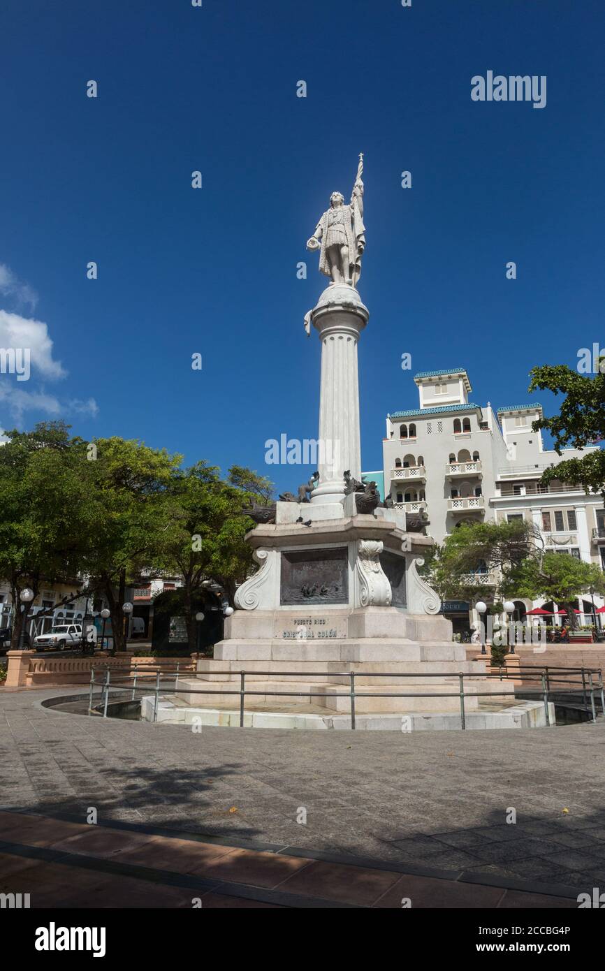 The Columbus Statue in the Plaza Colon in Old San Juan commerorates ...