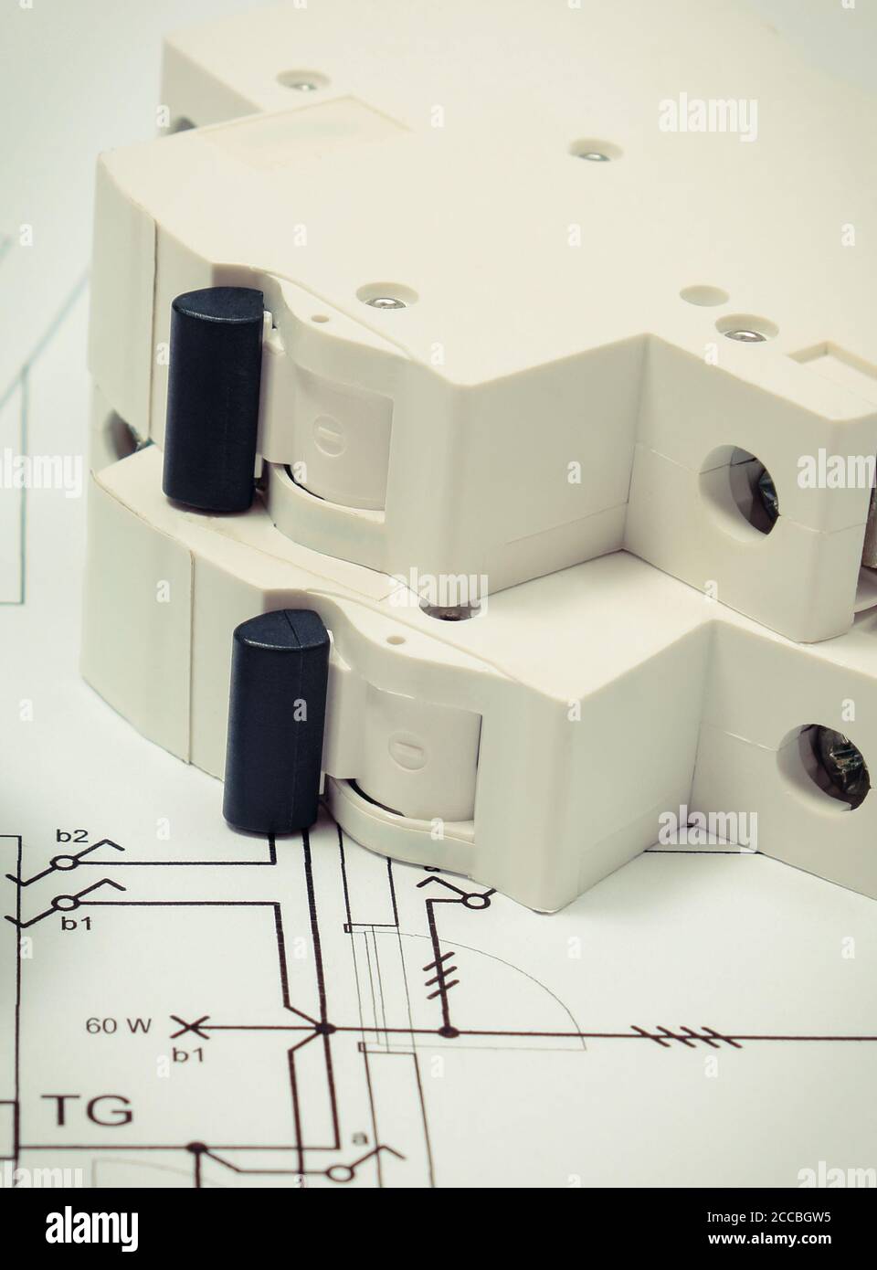Electric fuse on electrical construction drawing of house. Accessories ...