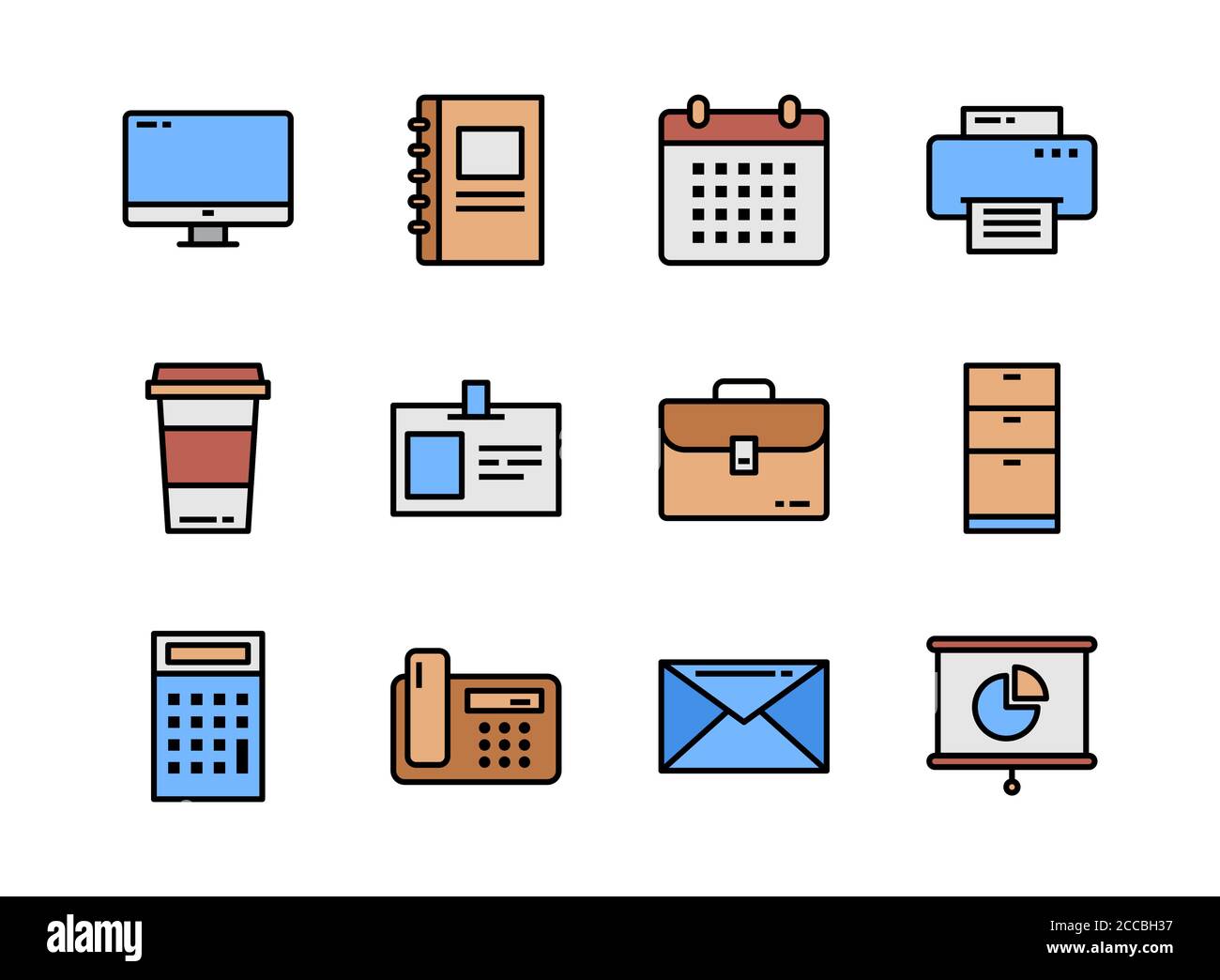 Office icon set colorline style. Symbols for website, magazine, app and ...