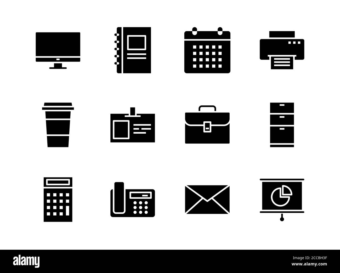 Office icon set solid style. Symbols for website, magazine, app and ...
