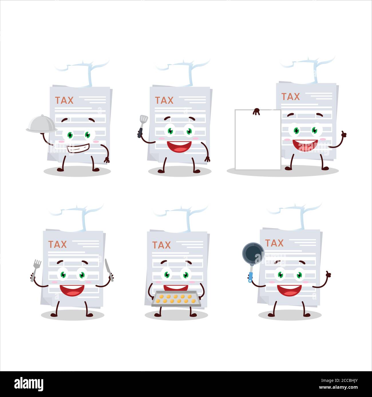 Cartoon character of tax payment with various chef emoticons Stock ...